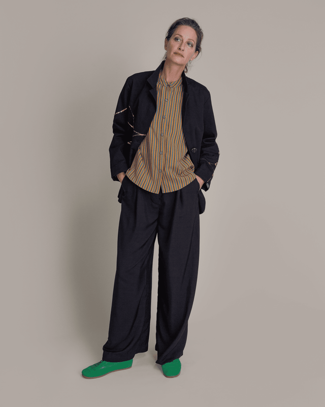 Slouchy Christina Jacket in Black Twill with Kintsugi | ASIATICA